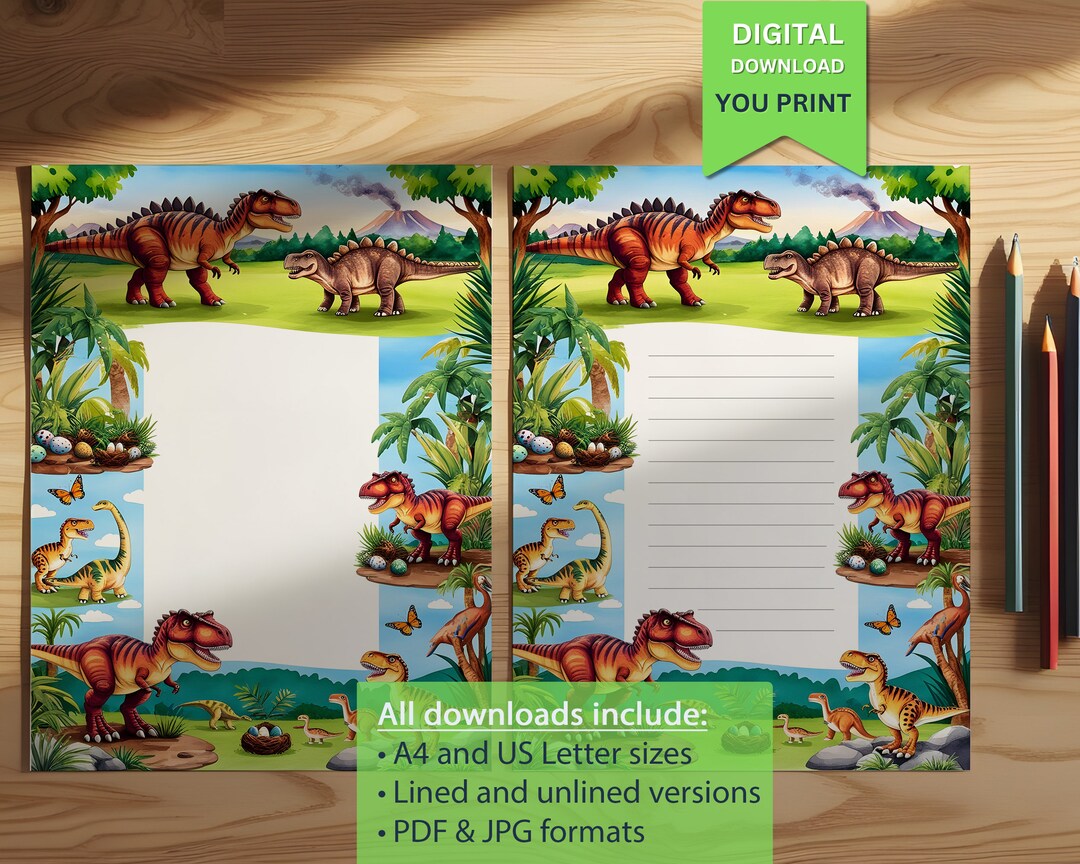 Dinosaur-themed Printable Writing Paper for Kids – Fun Stationery With ...