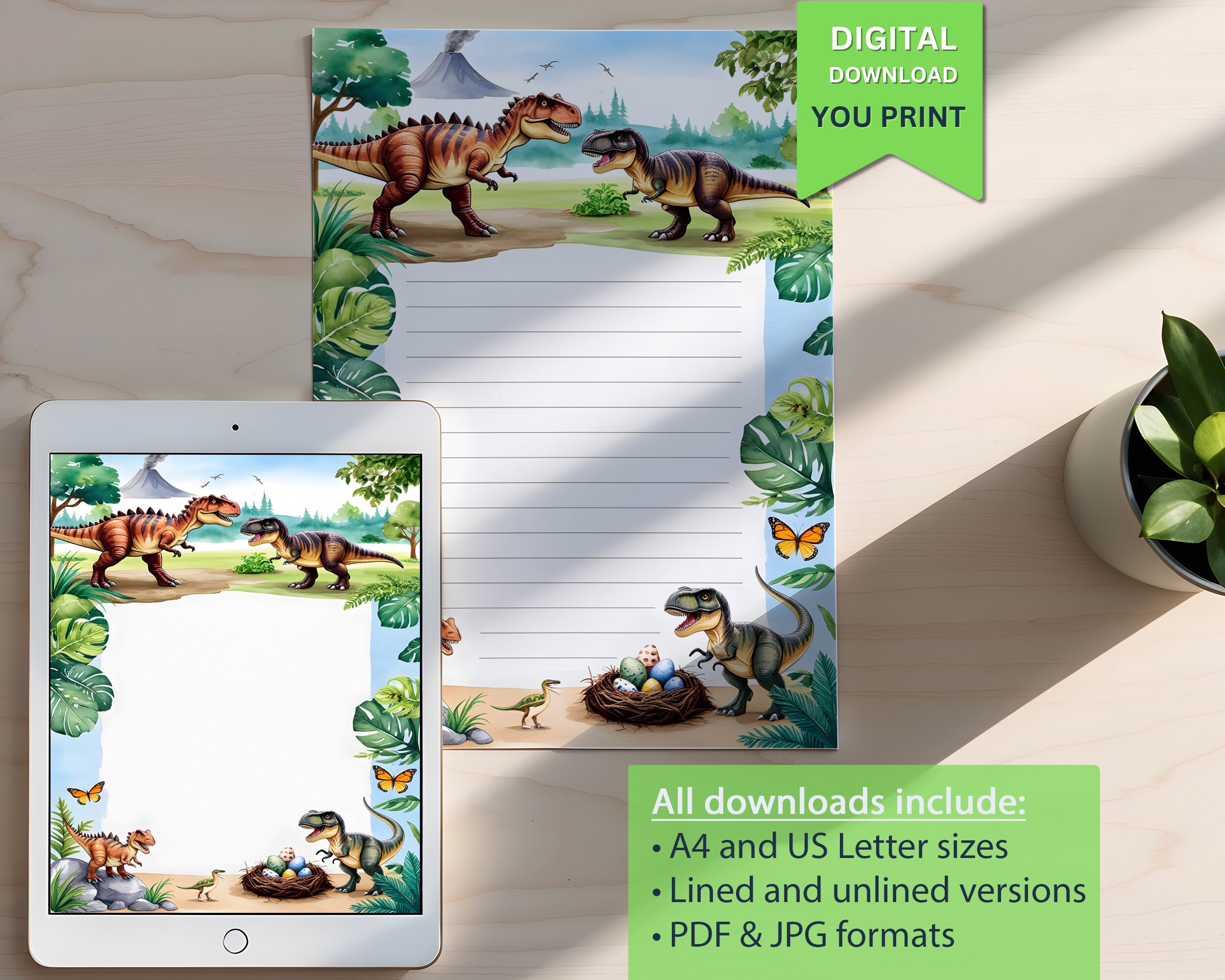 Dinosaur-themed Writing Paper for Kids Fun Printable Stationery With T ...