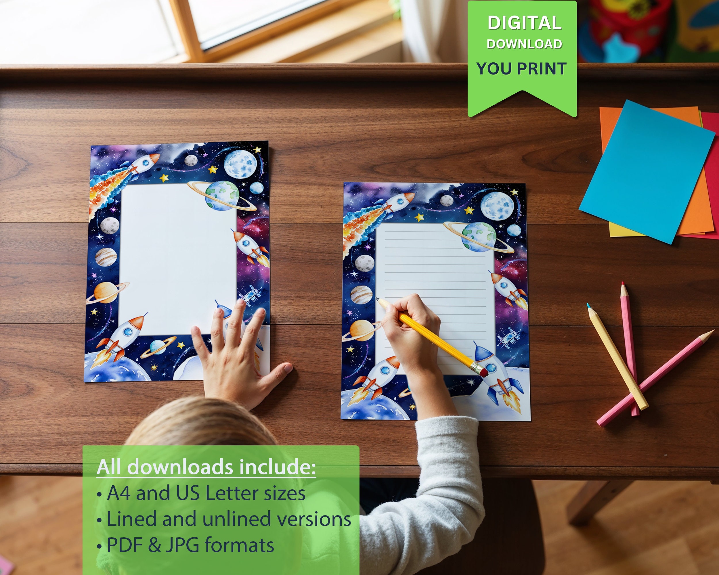 Space Rocket Stationery | Kids Printable Writing Paper (digital ...