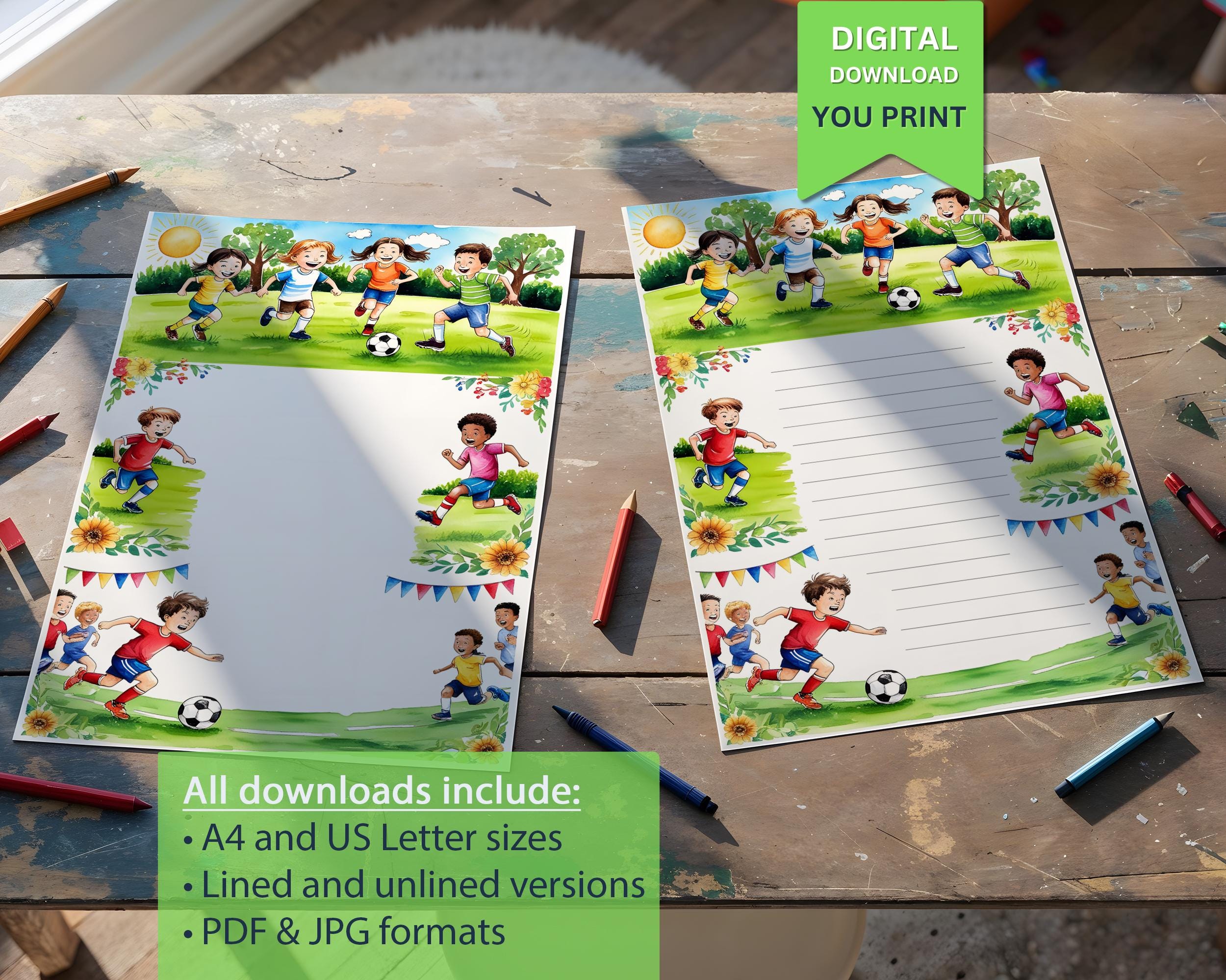Soccer-themed Printable Writing Paper for Kids Fun & Colorful ...