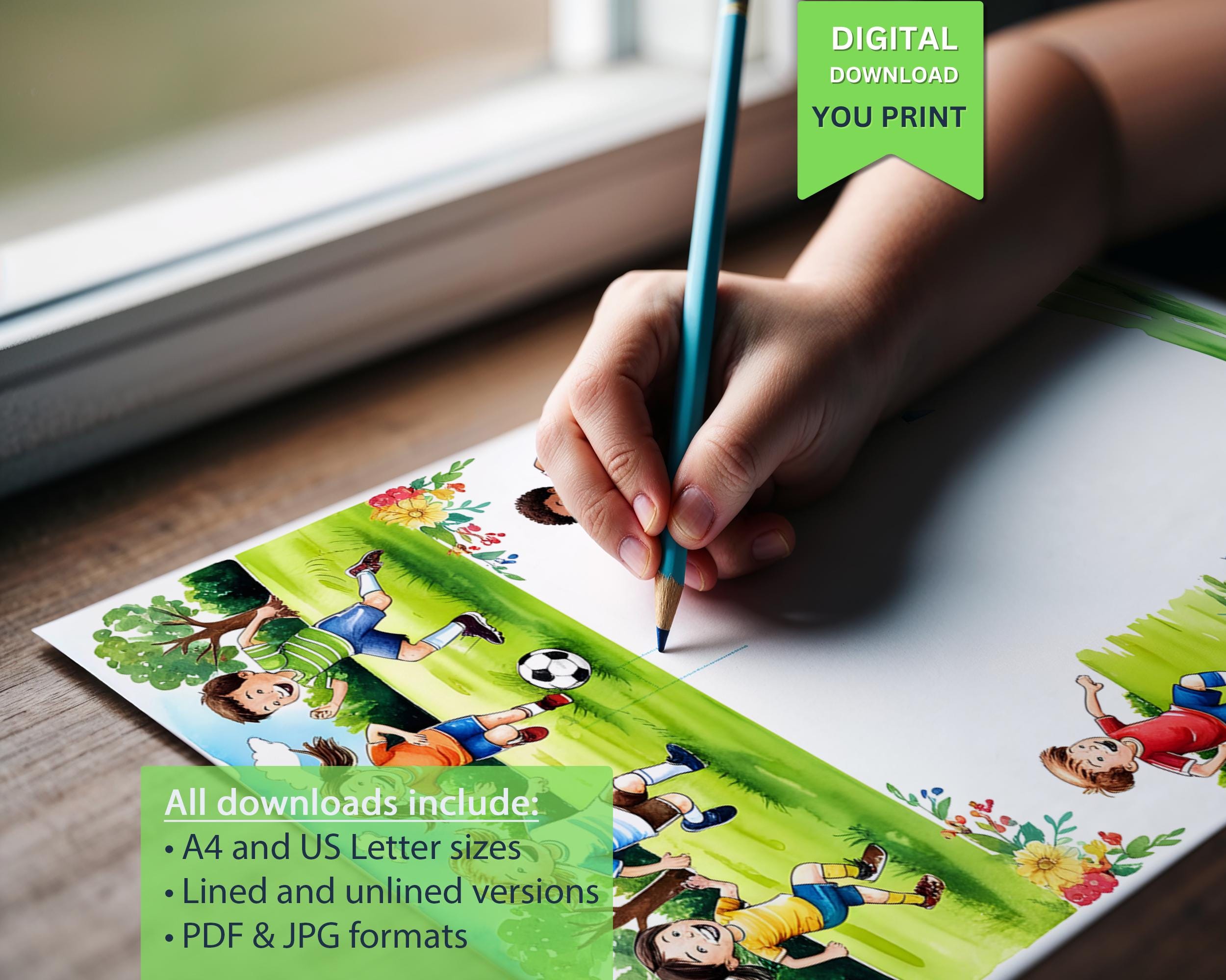 Soccer-themed Printable Writing Paper for Kids Fun & Colorful ...