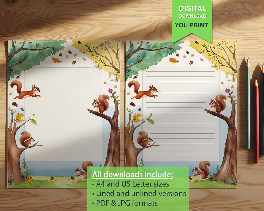 Playful Squirrels Printable Stationery for Kids | Fun Forest-themed ...