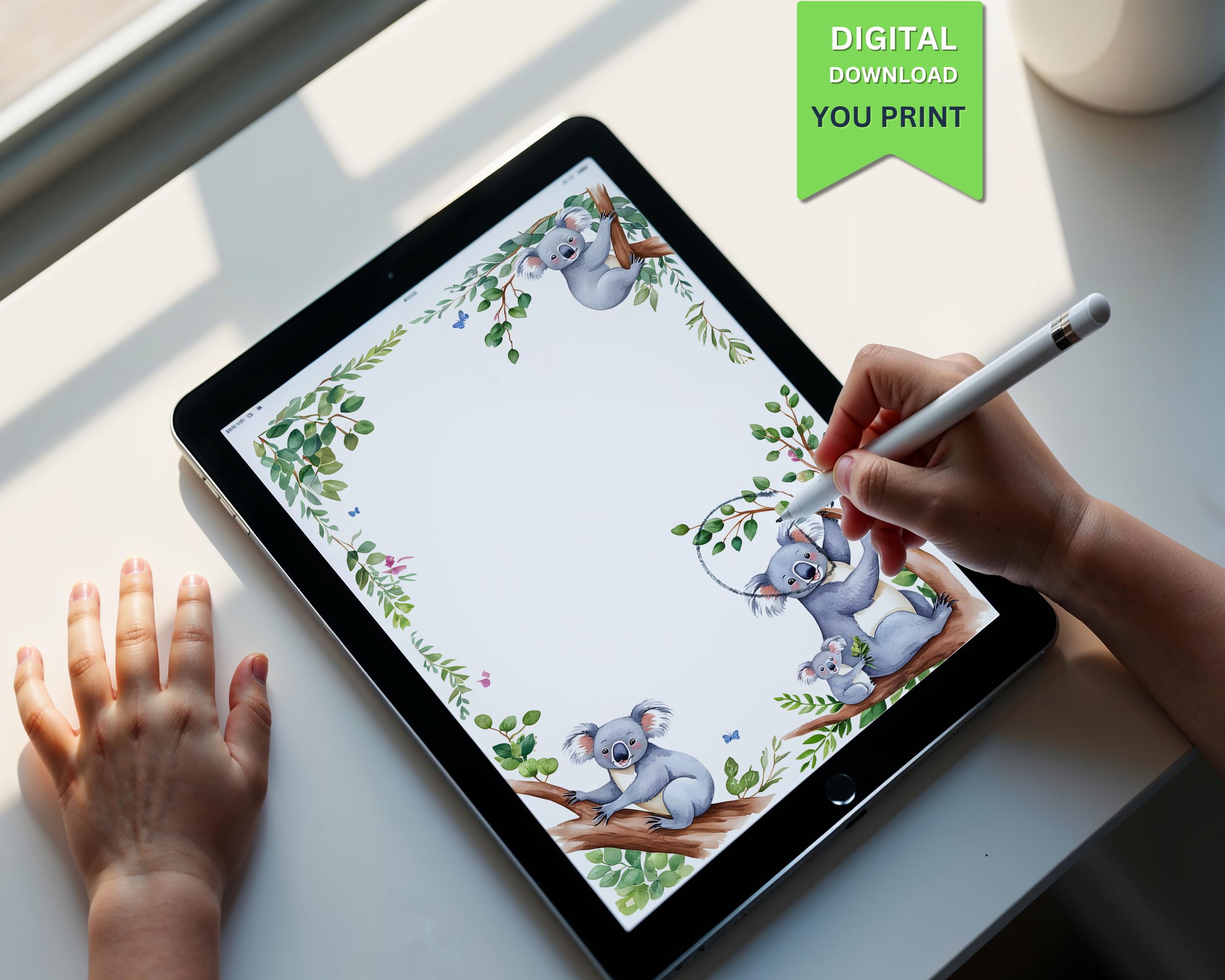 Koala-themed Printable Lined Paper for Kids | Fun Animal Stationery for ...