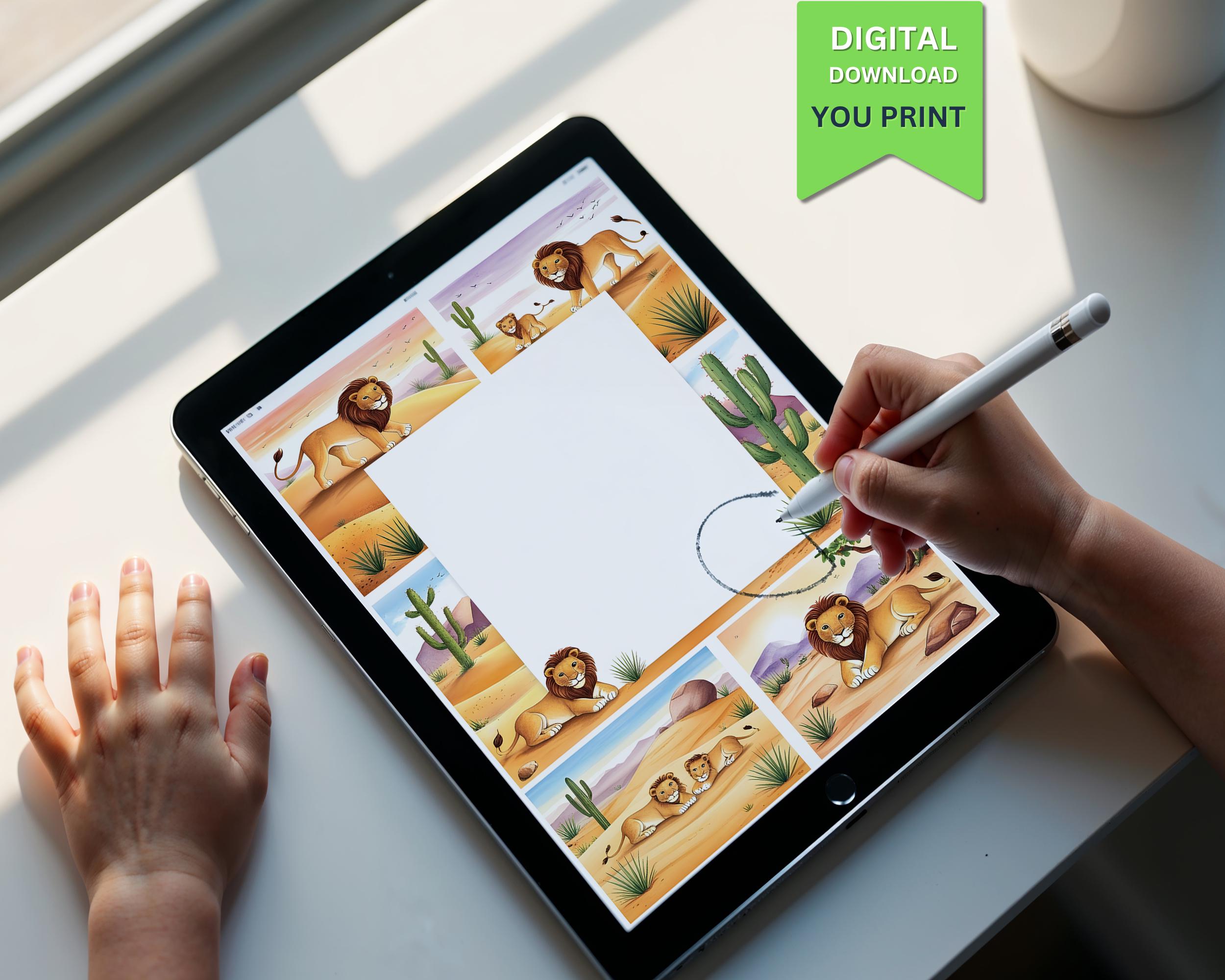 Lion-themed Printable Writing Paper for Kids Fun Desert Animal ...