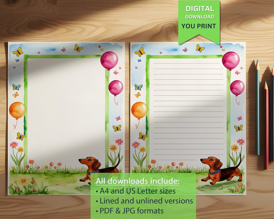 Printable Dachshund-themed Writing Paper for Kids – Cute Dog Stationery ...