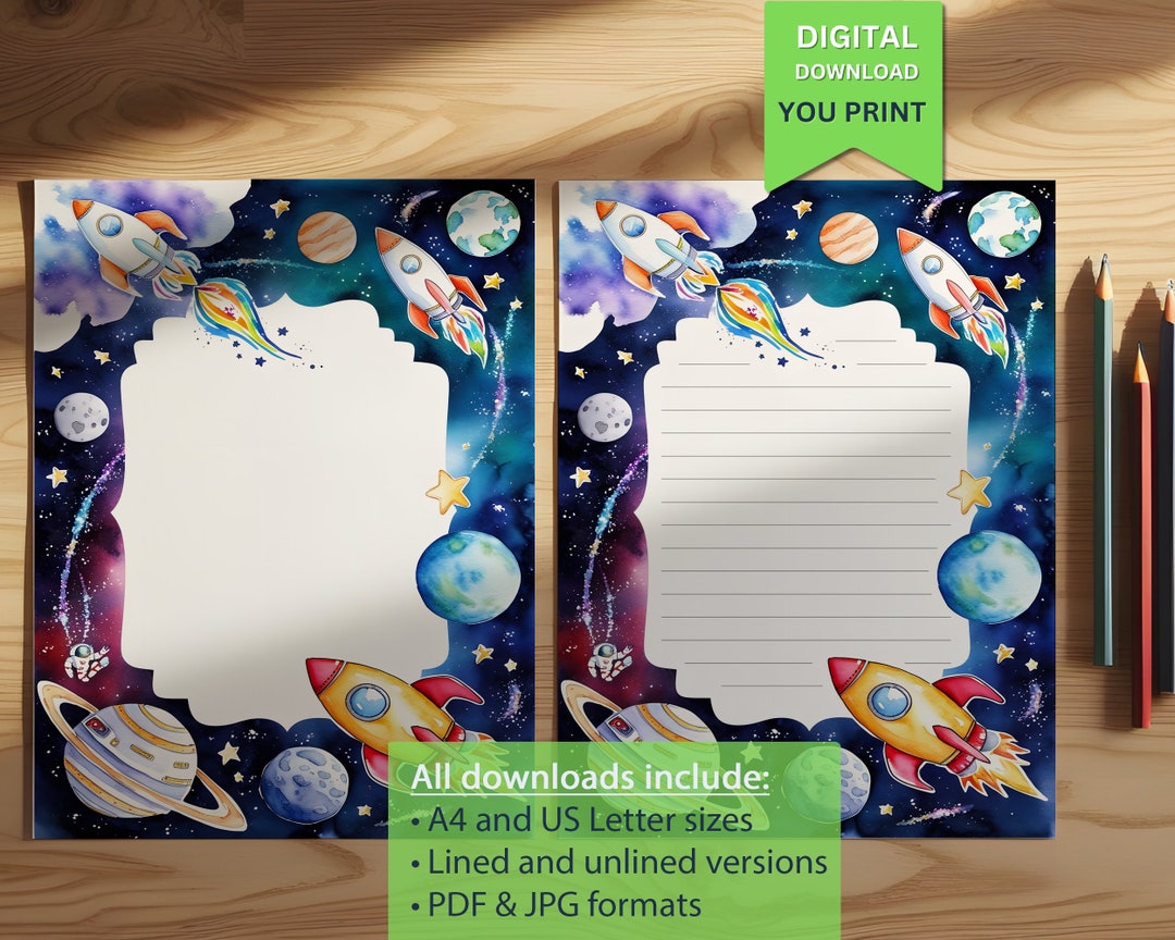 Colorful Rocket Writing Paper for Kids Space-themed Printable ...