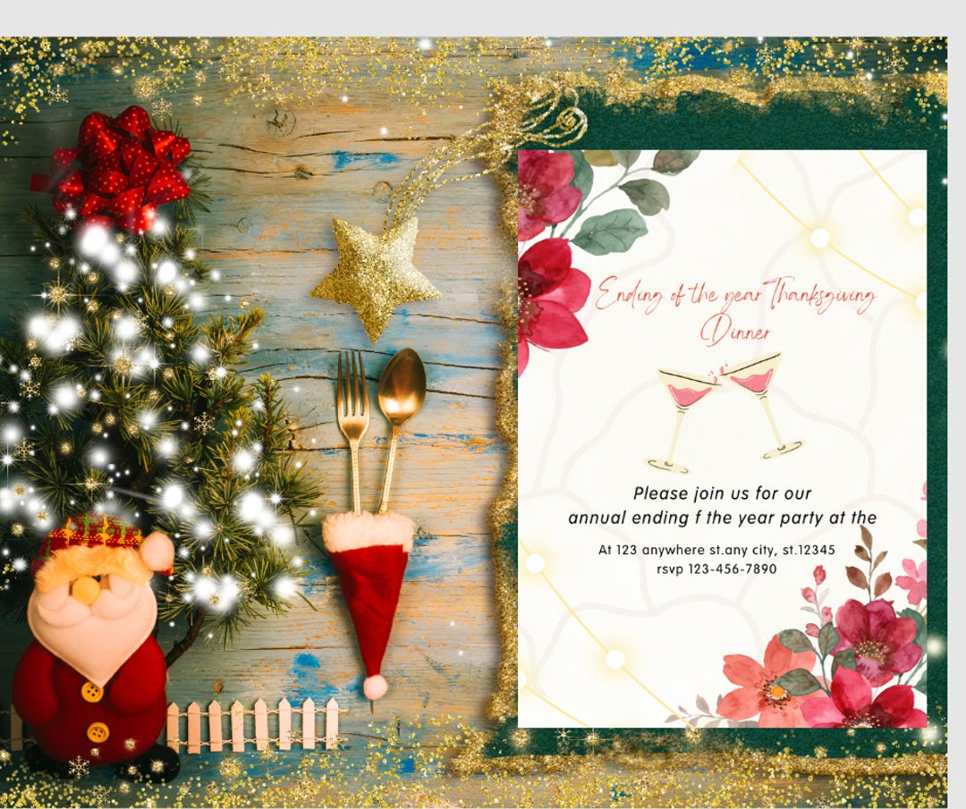 End Year Dinner Party Invitation, Digital Dinner Invitation , Dinner ...