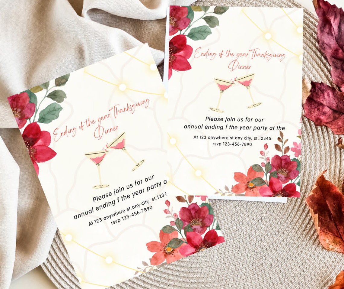 End Year Dinner Party Invitation, Digital Dinner Invitation , Dinner ...