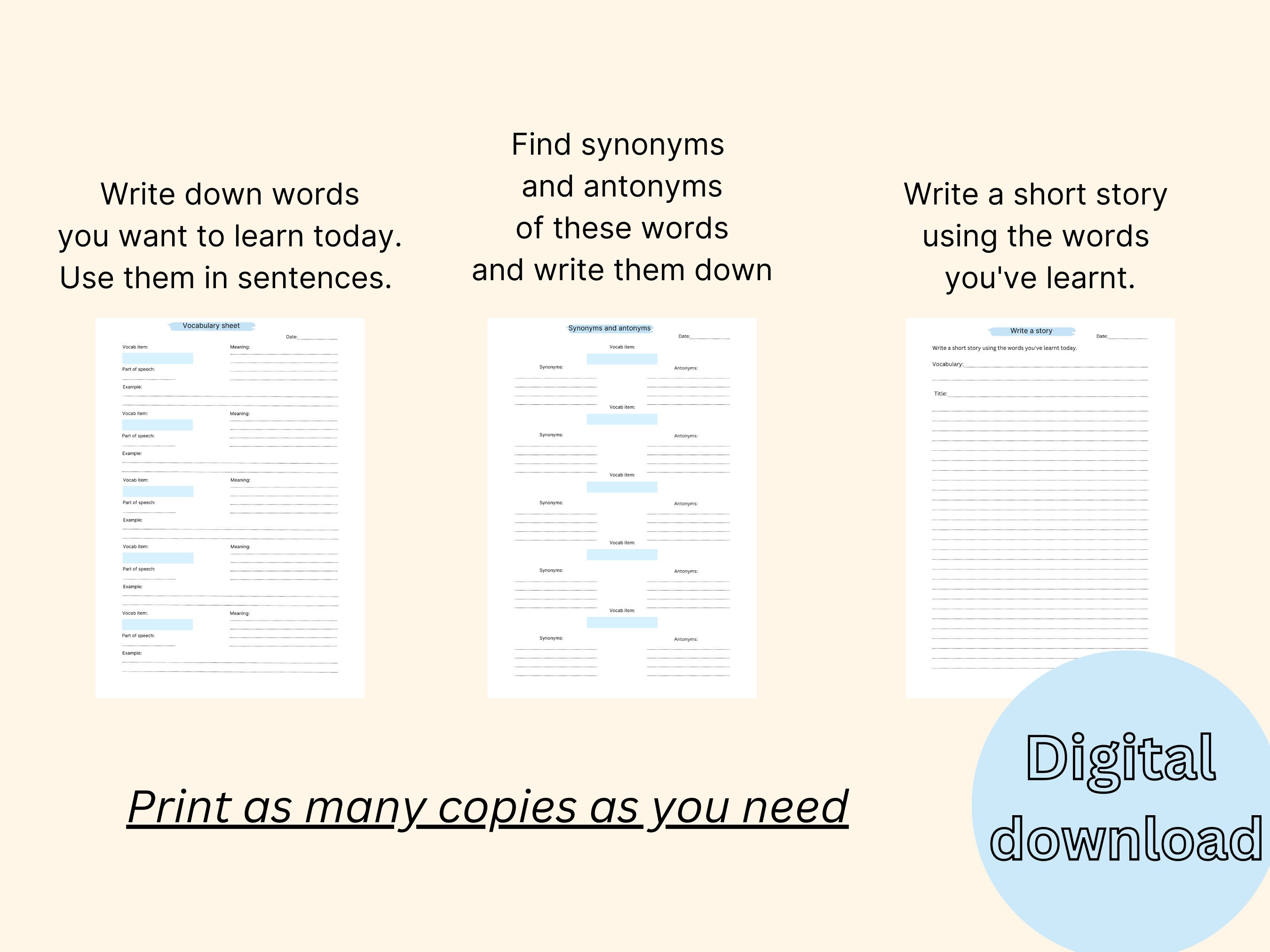 Vocabulary Worksheets, Vocabulary Learning Journal, Printable ...