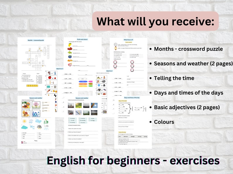 Set of English Study Materials for Beginners, Teaching Aids, Worksheets ...