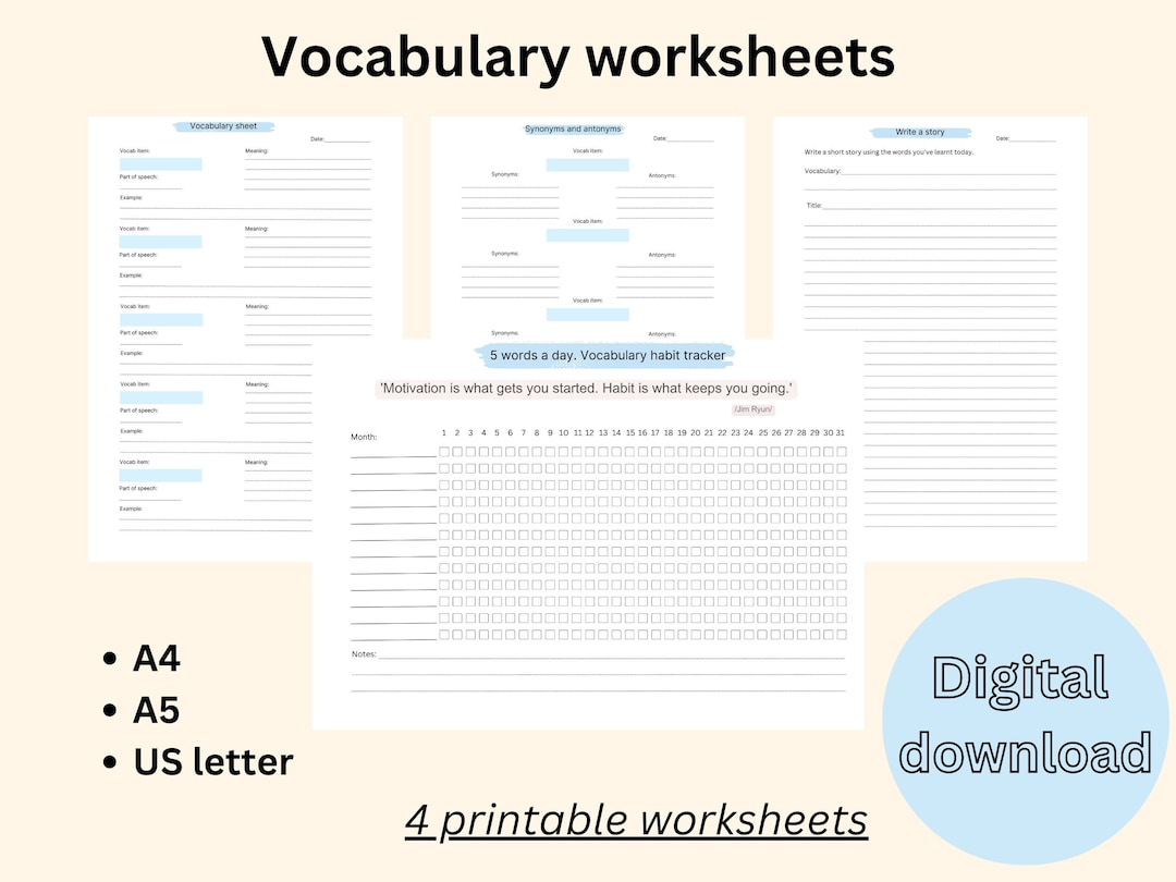 Vocabulary Worksheets, Vocabulary Learning Journal, Printable ...