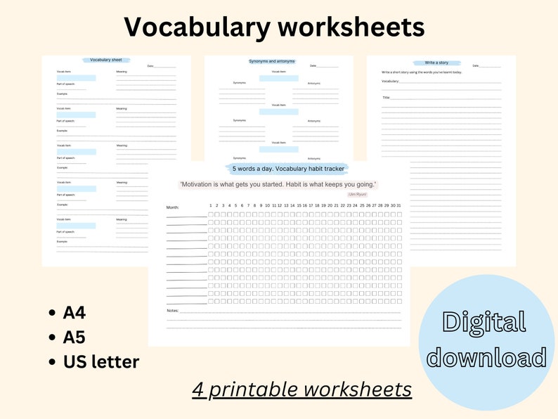 Vocabulary Worksheets, Vocabulary Learning Journal, Printable ...