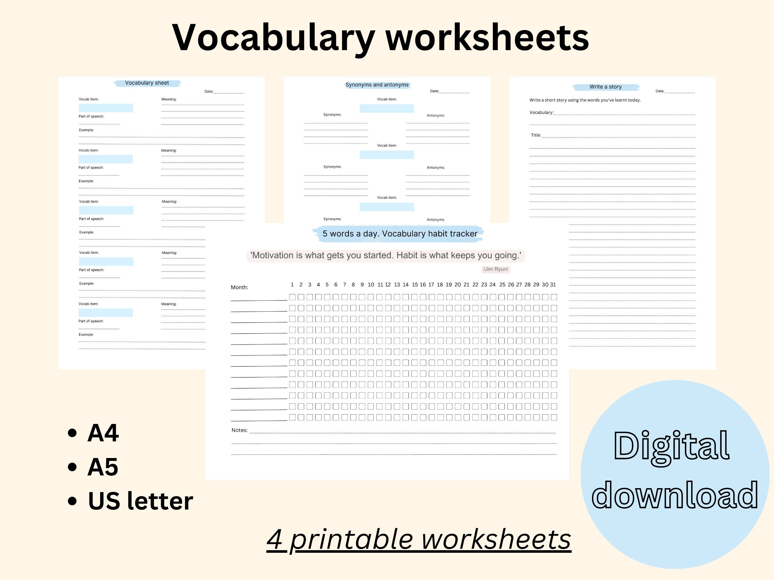 Vocabulary Worksheets, Vocabulary Learning Journal, Printable ...