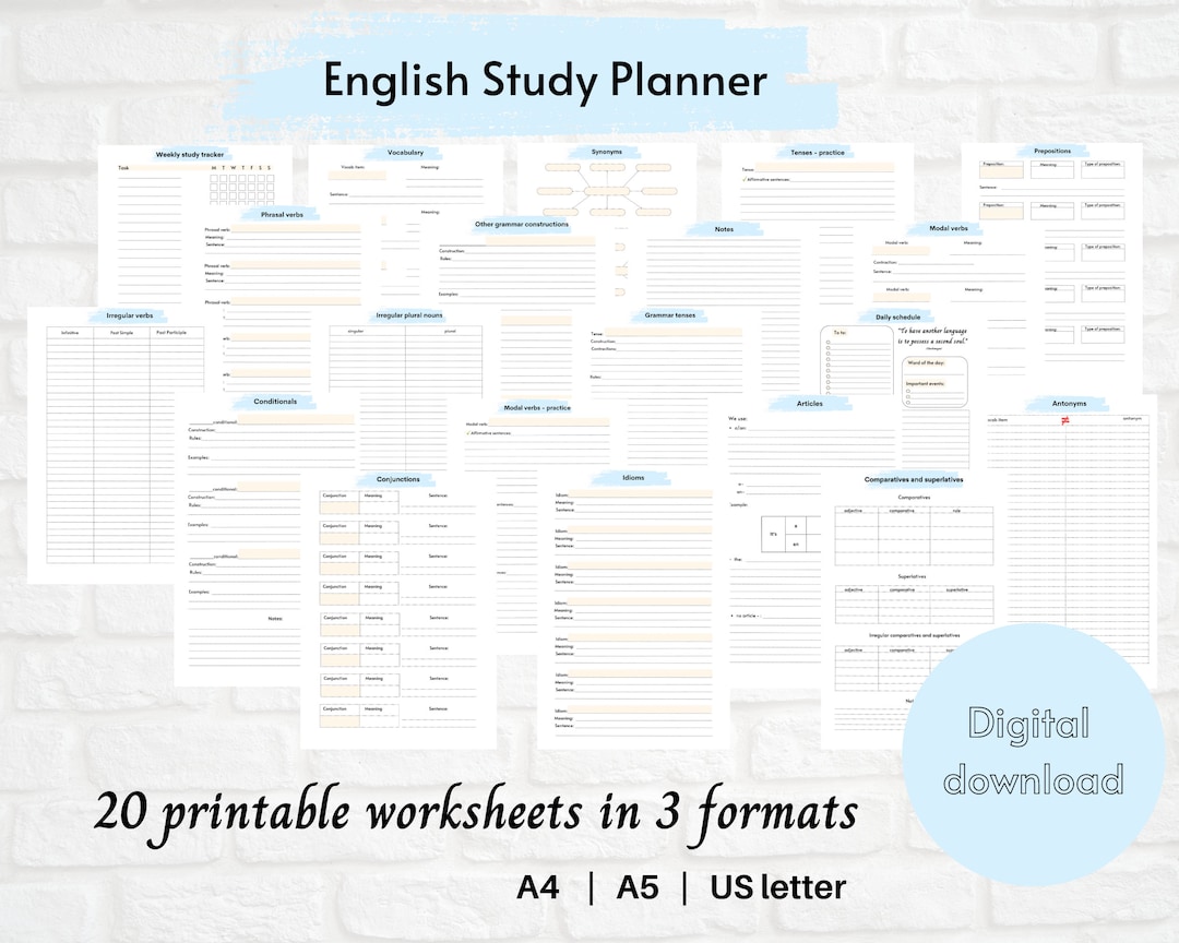 English Study Planner, Language Study Planner, Language Journal ...