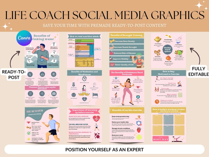 30 Life Coach Health Fitness Social Media Canva Templates|life Coach ...