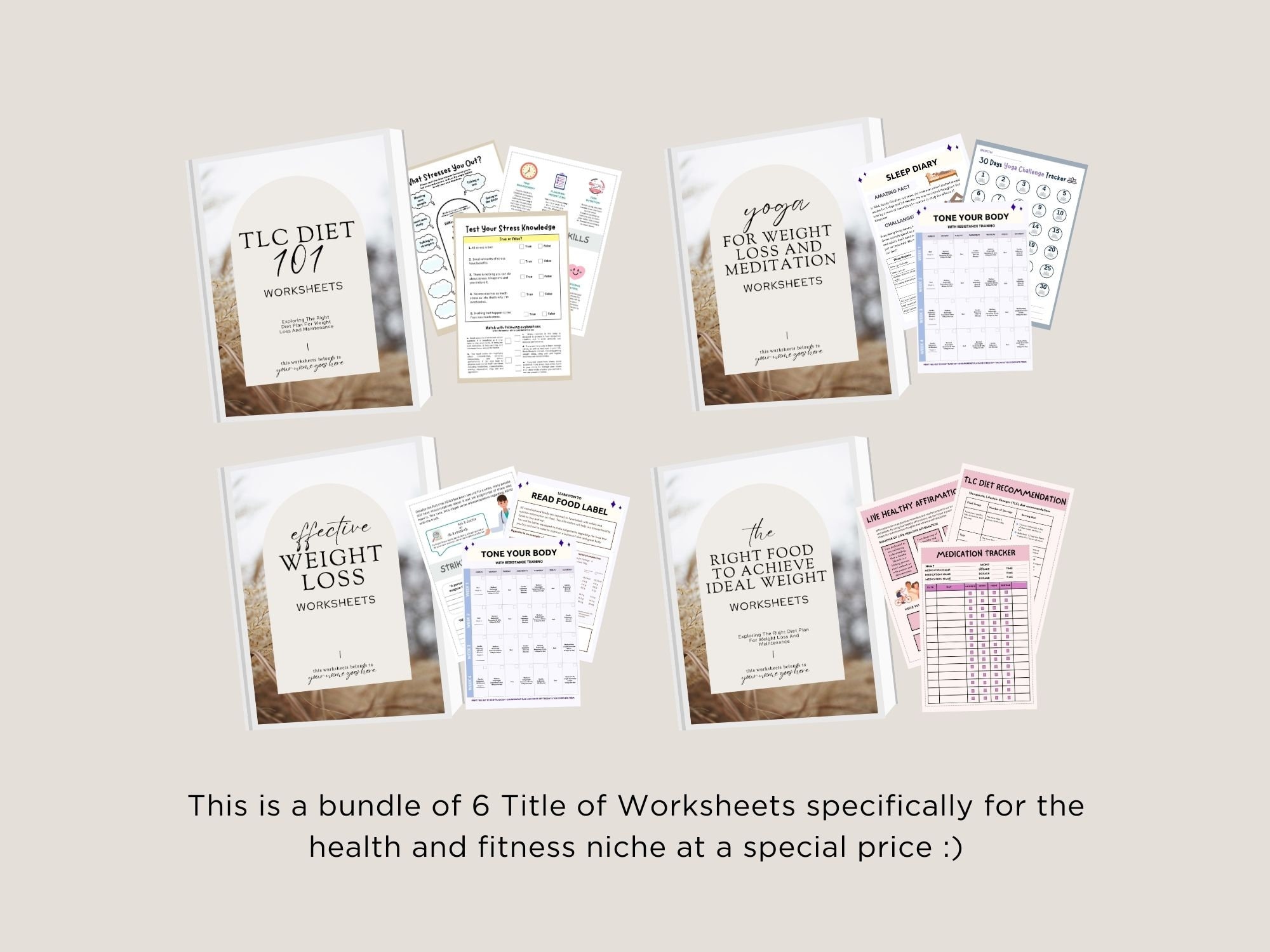 Health and Fitness Worksheets Bundle | Done for You Course Editable ...