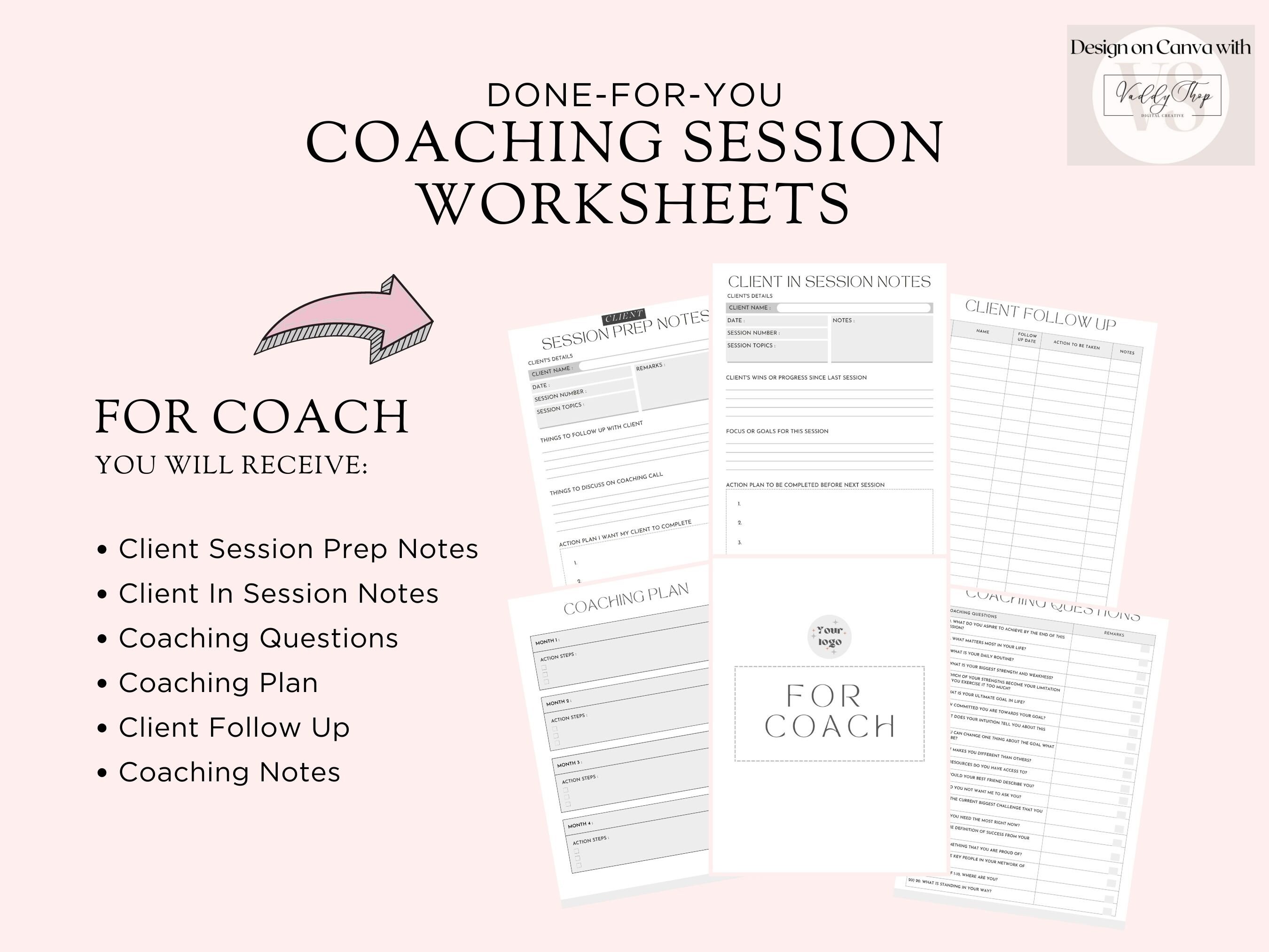 Coaching Session Worksheets | Coach Form Client Form|editable Brandable ...