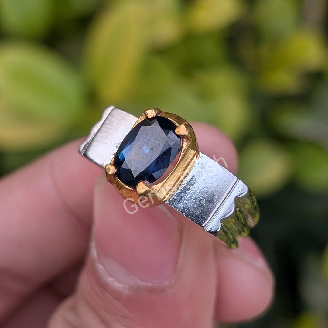 3+ Carats Blue Sapphire Ring, 925 Sterling Silver Handcrafted Mens Ring ...