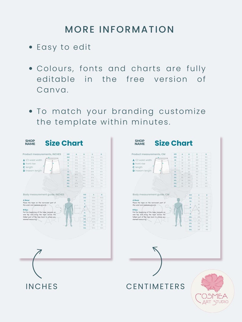 Printful Men Trunks Size Chart, Canva Template, AOP Men Shorts Size ...
