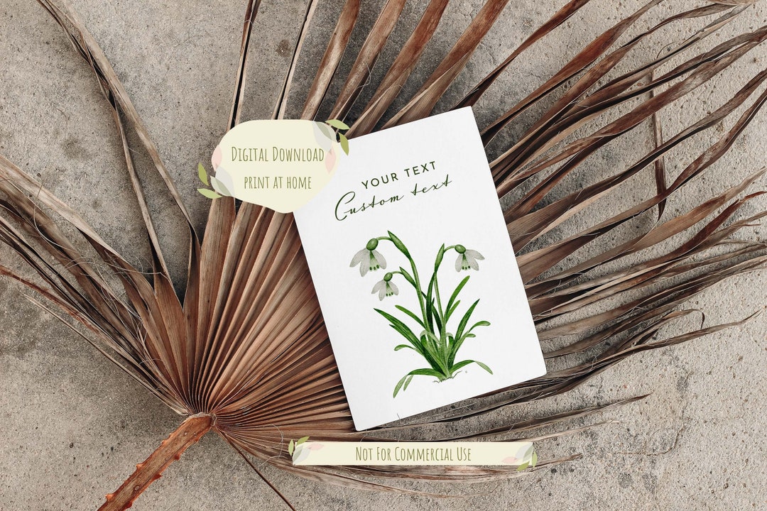 Custom Your Text Printable Downloadable Snowdrop Greeting Card Digital ...