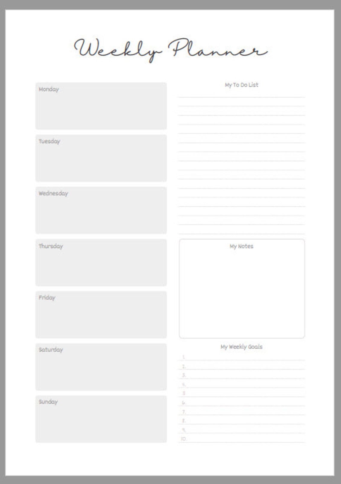 Weekly Planner Printable Portrait, Minimalist Weekly Schedule, Week at ...