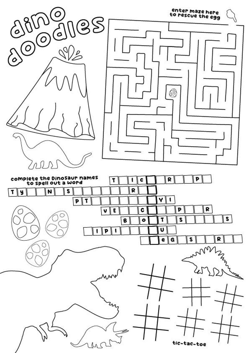 Dinosaur Themed Children's Games and Activities Play Sheet. - Etsy