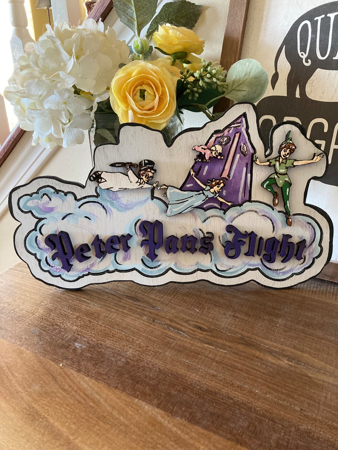 Peter Pan Flight Ride Wooden Sign Mickey Tiered Tray Decor, Mickey and ...