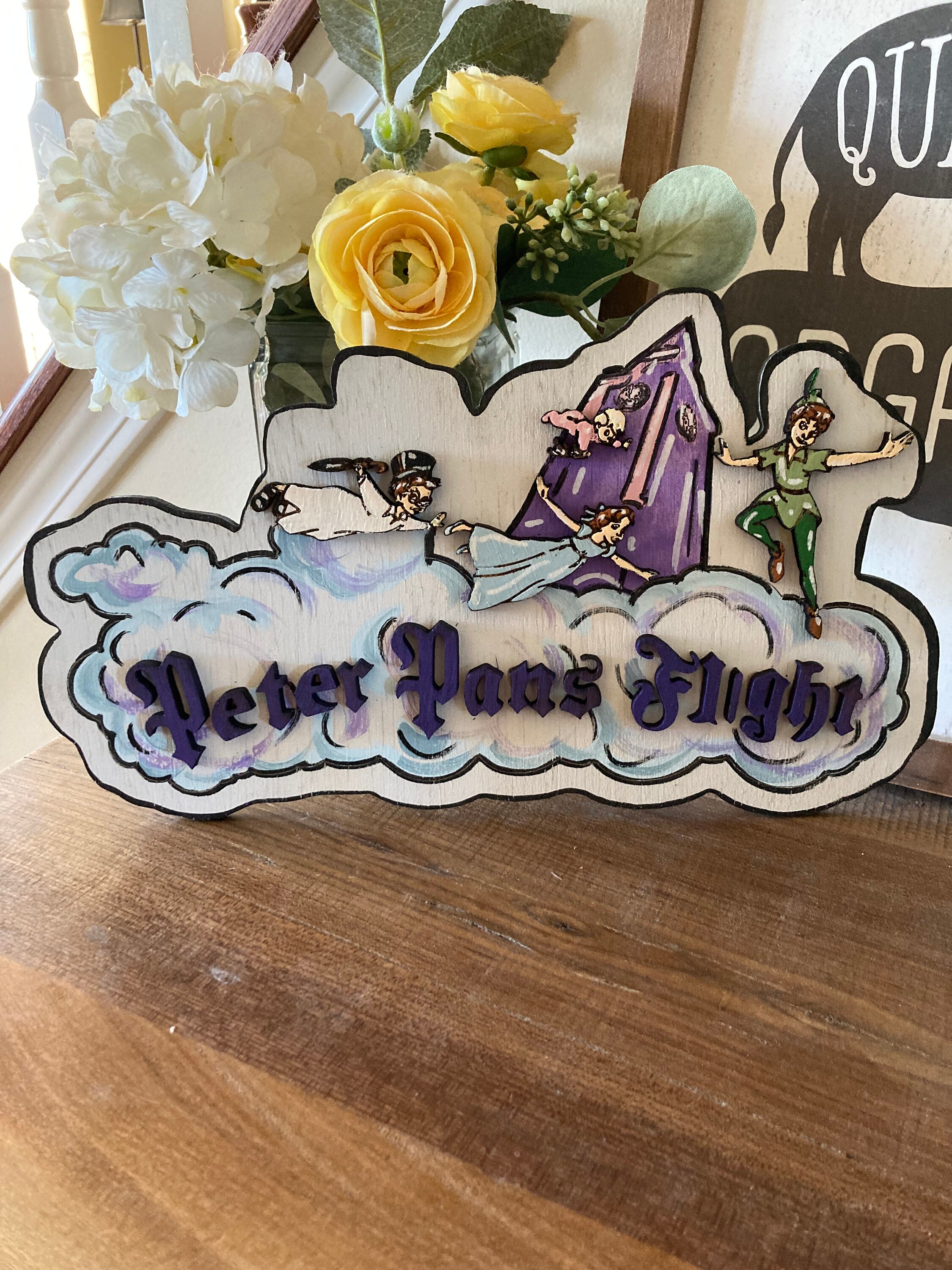 Peter Pan Flight Ride Wooden Sign Mickey Tiered Tray Decor, Mickey and ...