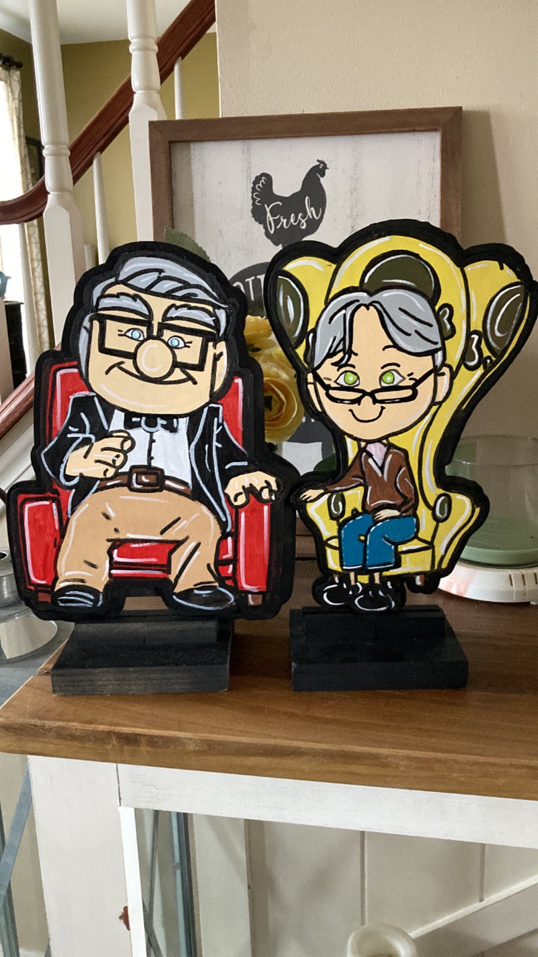 Hand Painted 12 Inch Old Carl and Ellie Wooden - Etsy