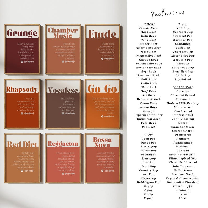 600 Music Genres Gallery Wall Art, Music Classroom Decor, Musical Genre ...