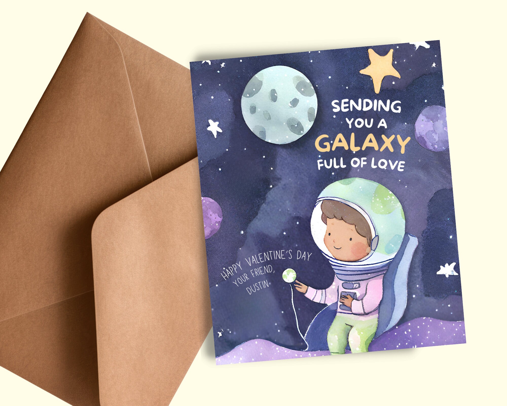Editable Astronaut Valentines Card for Kids | Instant Digital Download ...