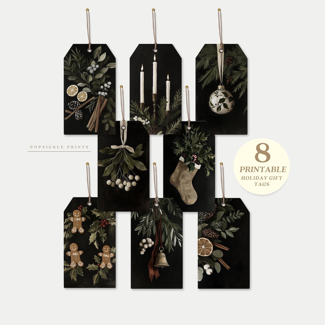 PRINTABLE Holiday Gift Tags Set of Eight (8) | Rustic Christmas Gift ...