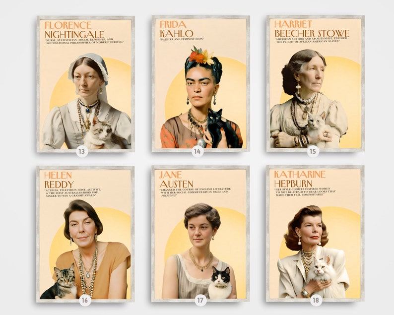 30 Iconic Women in History W/ Cats Digital Downloadable Posters, Feline ...