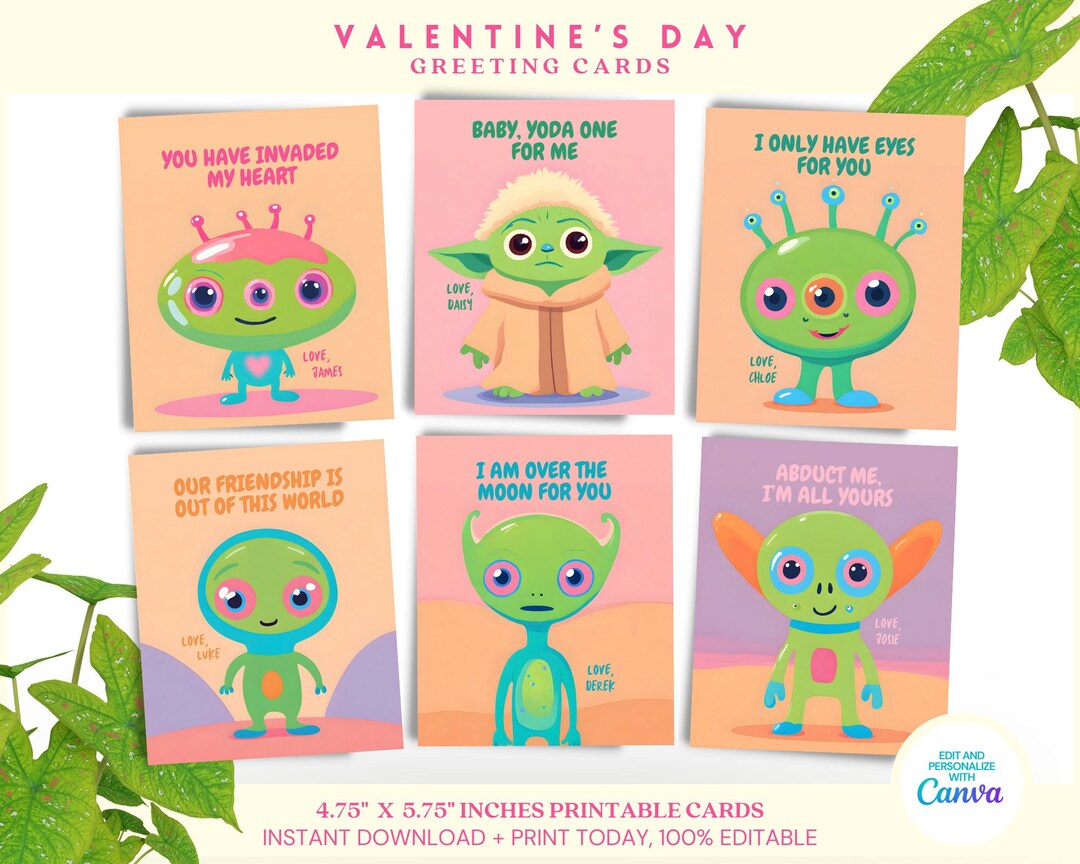 PRINTABLE Alien Valentines Card for Kids, Girl, Boy Instant Download ...