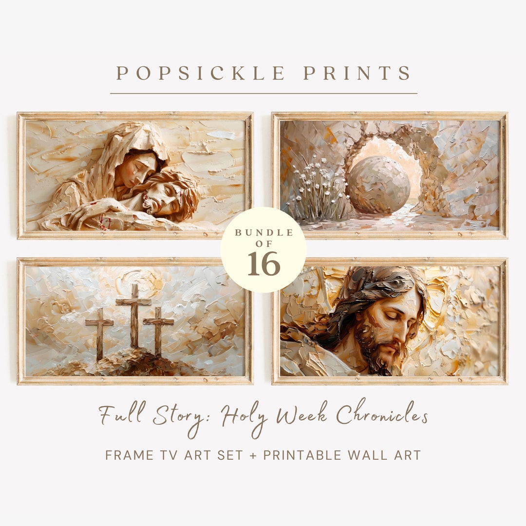 16 Christian Frame TV Art Jesus Wall Art, Crucifixion, Tomb, He is ...