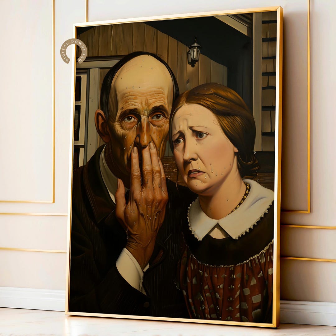 Funny Smelly Bathroom Art Print, American Gothic by Grant Wood Toilet ...