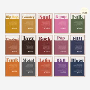 600 Music Genres Gallery Wall Art, Music Classroom Decor, Musical Genre ...