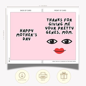 PRINTABLE Funny Mother's Day Card | Thank You for My Pretty Genes Mom ...
