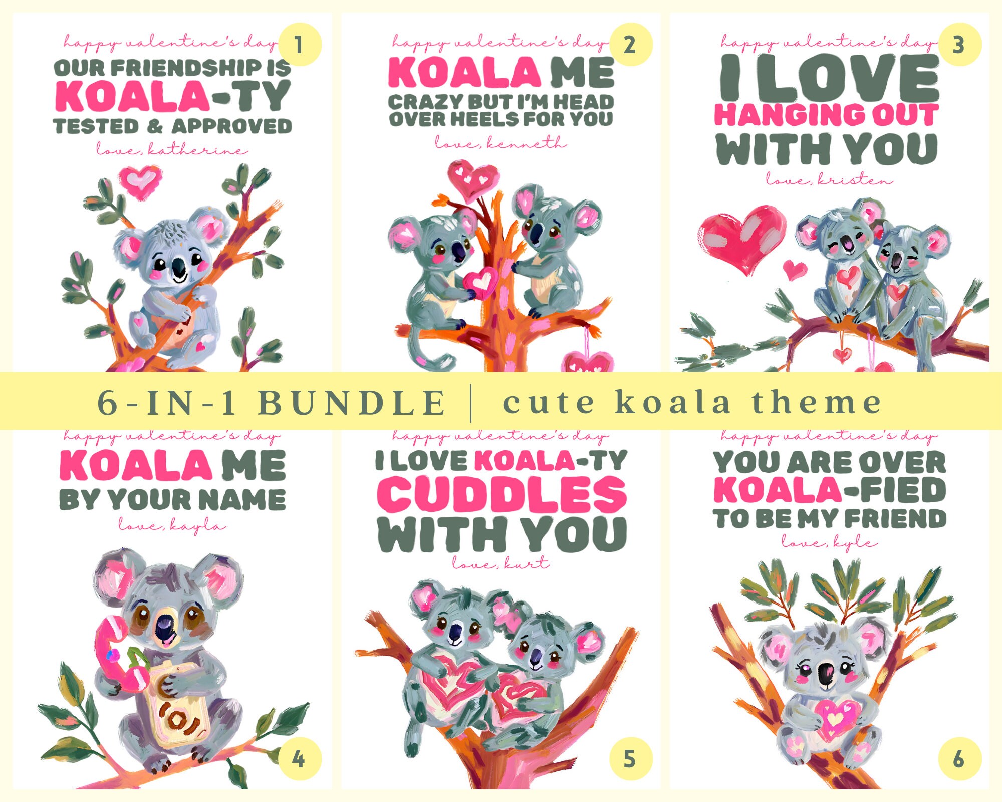 Koala Valentines Cards Cute Downloadable Gifts for Family, Classmates ...