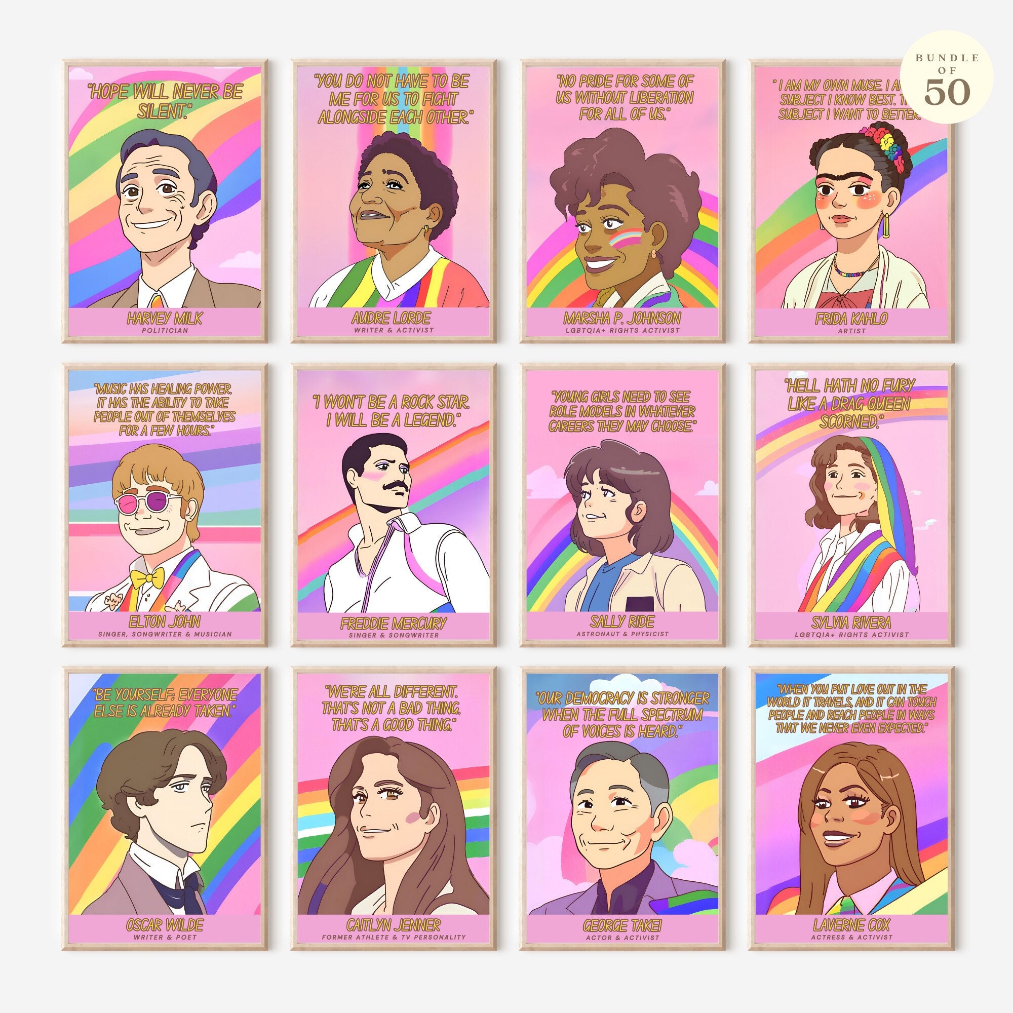 50 Pride Month Posters LGBT Icons, LGBTQIA History Bulletin Board ...