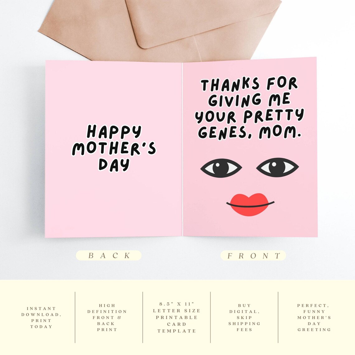PRINTABLE Funny Mother's Day Card | Thank You for My Pretty Genes Mom ...