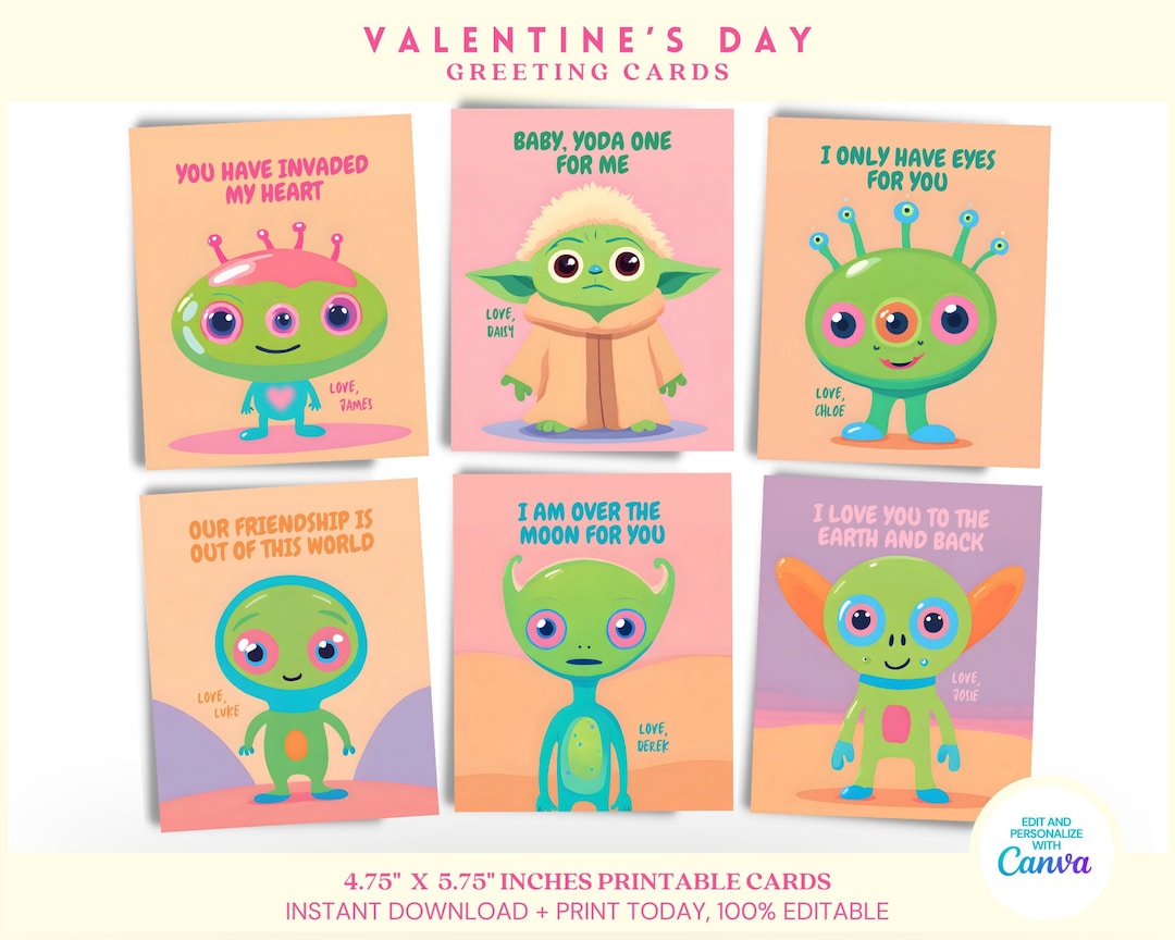 PRINTABLE Alien Valentines Card for Kids, Girl, Boy | Instant Download ...