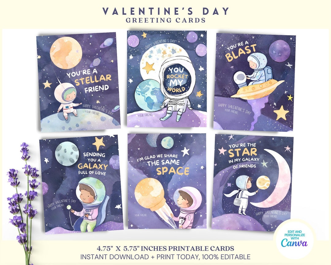 Editable Astronaut Valentines Card for Kids | Instant Digital Download ...