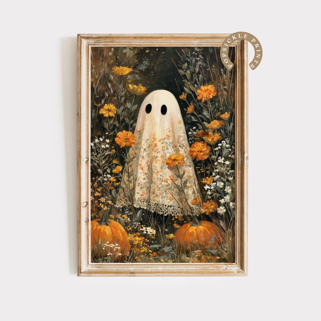Cute Halloween Ghost Wall Art | Spooky Fall Season Prints, Boho Autumn ...