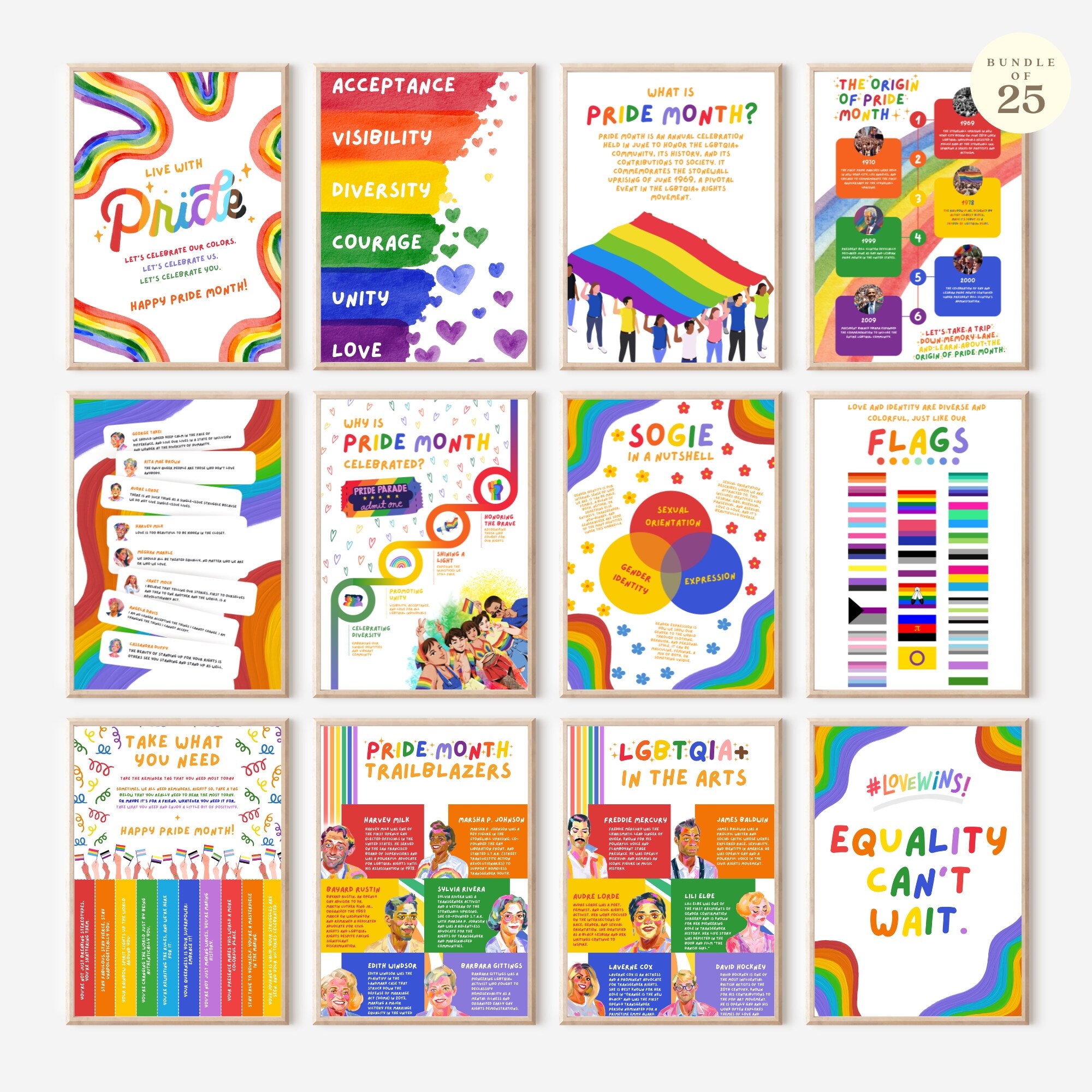 25 Pride Month Printable Posters, LGBT History Month Inclusive ...