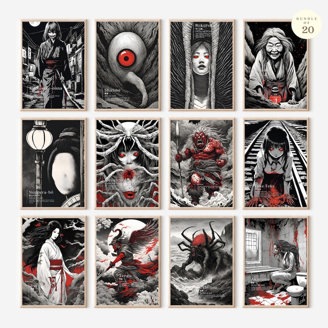 Halloween Prints Japanese Mythological Creatures Set of 20 | Japan ...