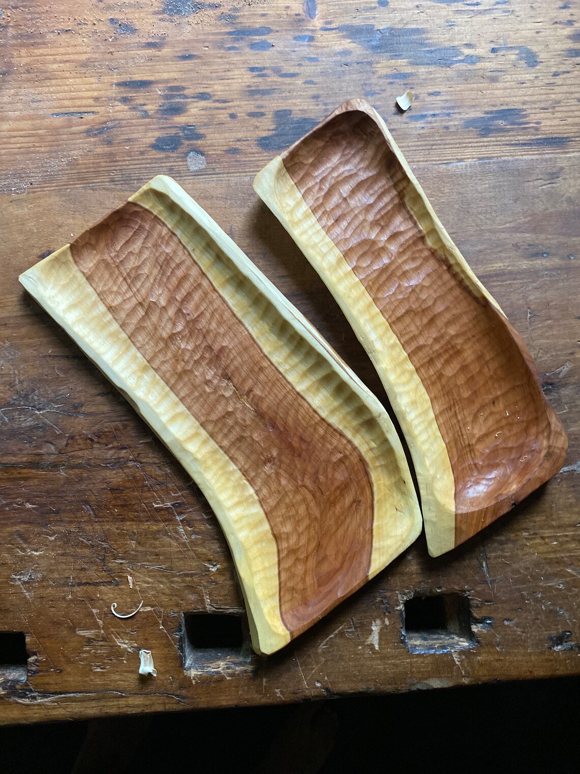 Handcarved Wooden Tray Set martsipan Made From Apple Tree. Serving ...