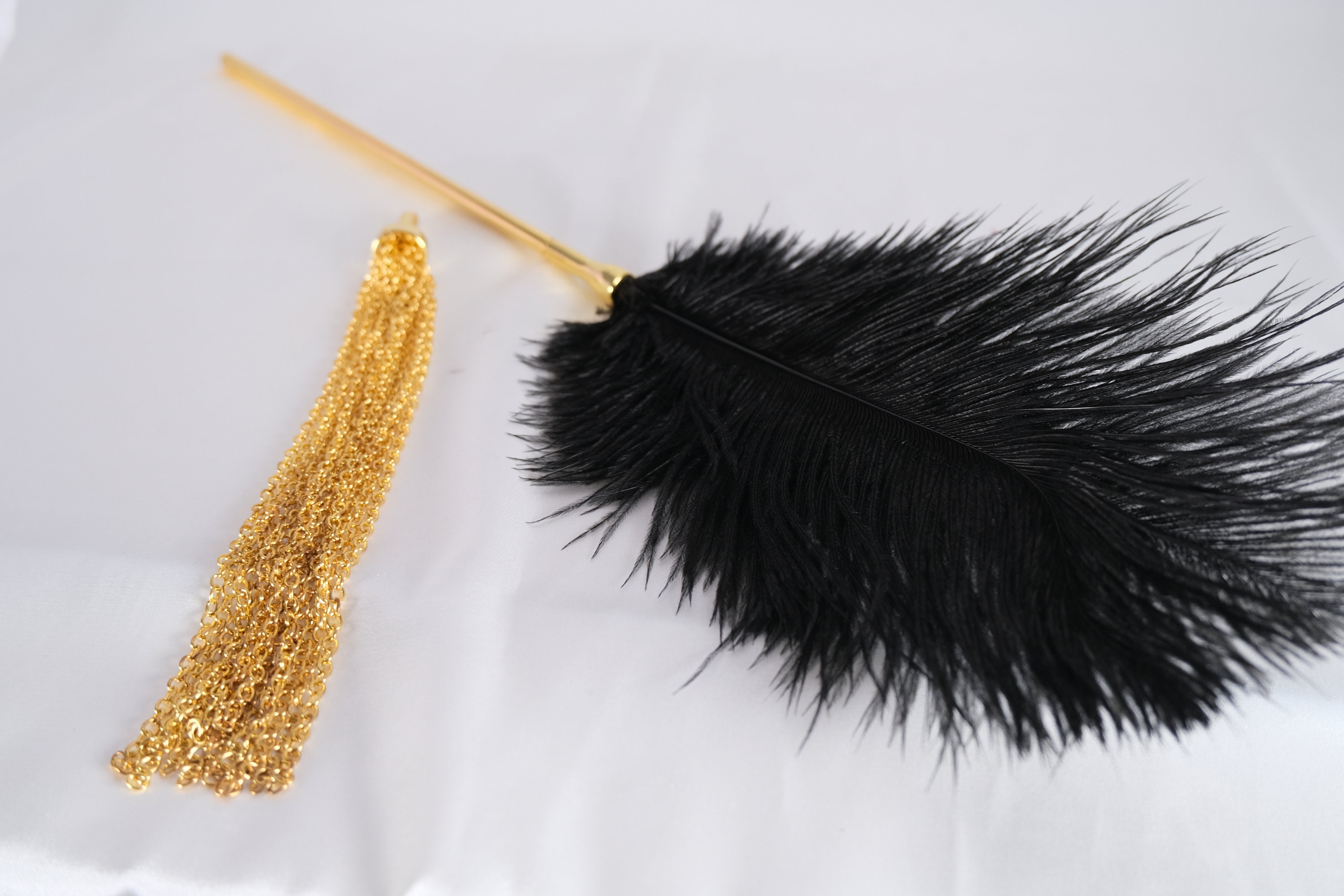 Black Ostrich Feather Tickler Metal Chain Tickler Erotic Feather ...