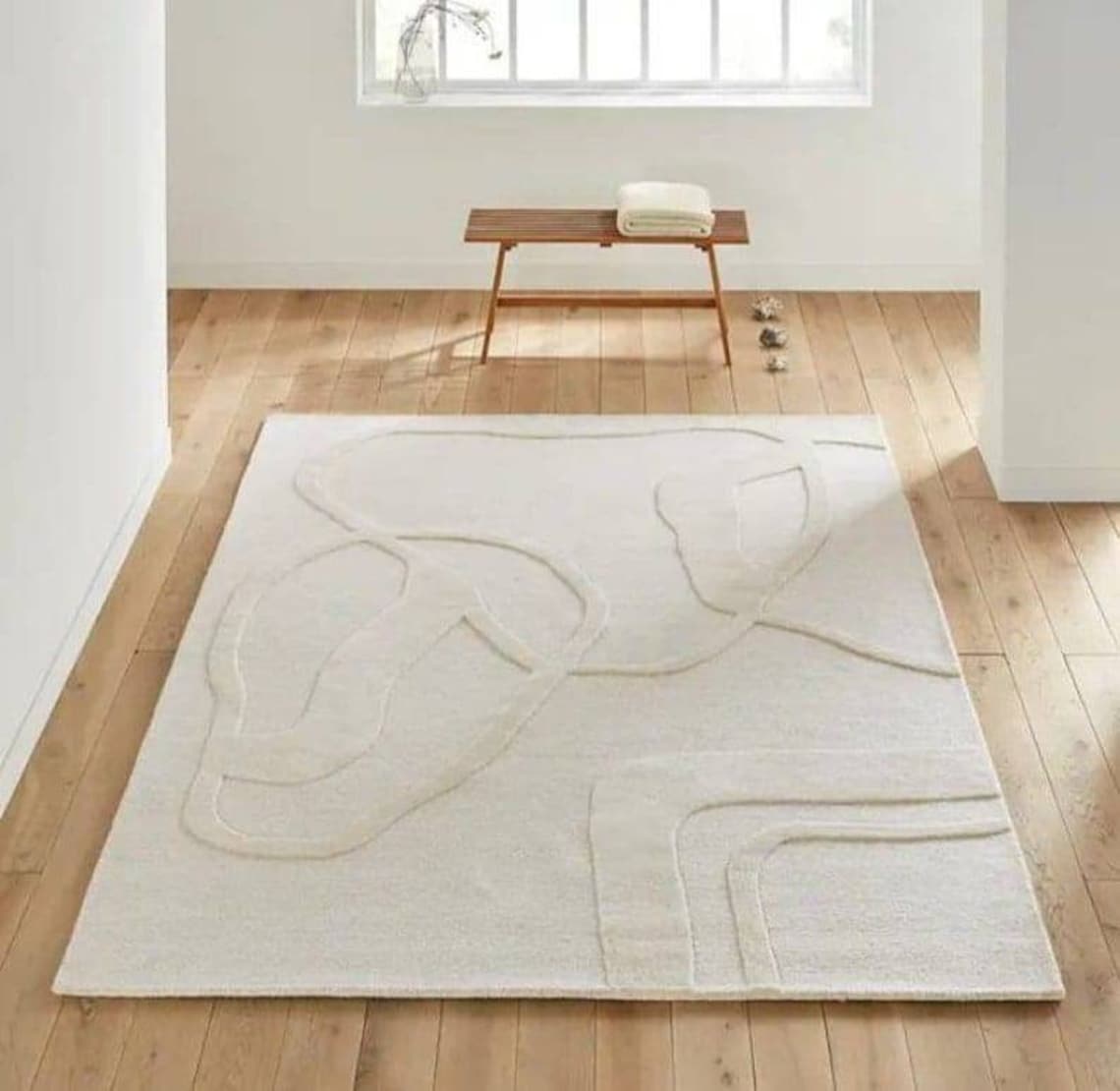 White Color Solid Fine Wool Tufted Area Rug for Bedroom Living Room ...