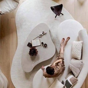 White Colour Kidney Bean Shape Fine Wool Tufted Area Rug for Bedroom ...